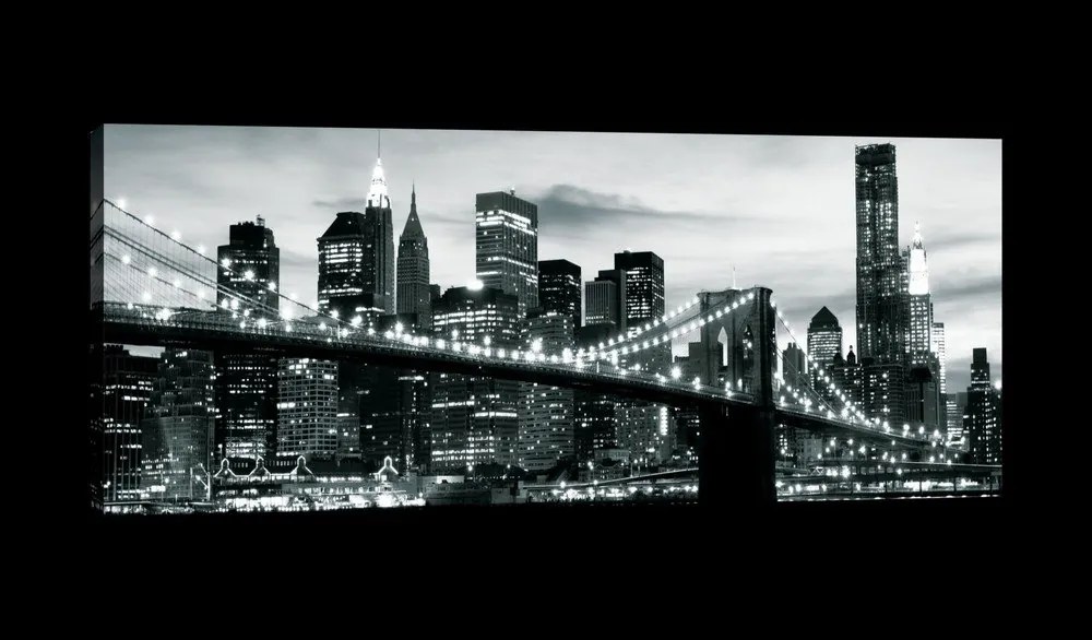 Postershop Obraz na plátně: Černobílý Brooklyn Bridge (4) - 145x45 cm