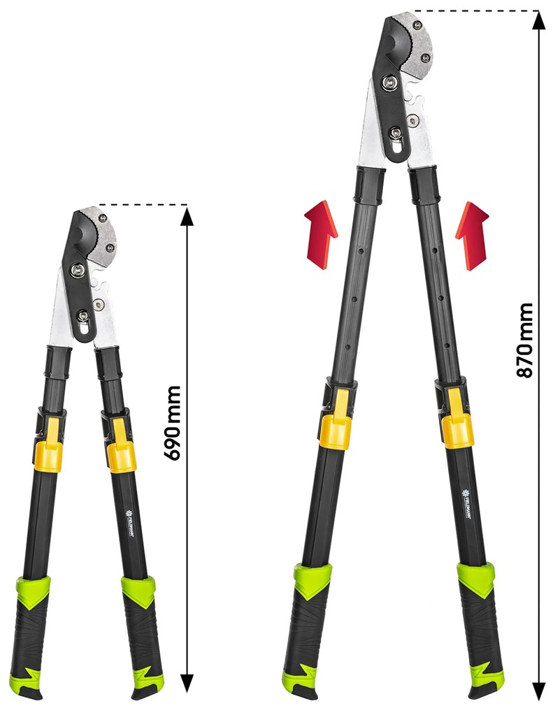 Fieldmann FZNR 1014 Teleskopické pákové nůžky Průměr střihu: 40 mm, Čistá hmotnost: 1500 g, Rozměry: délka 67-85 cm, šířka 22 cm, Výjimečně ostrá