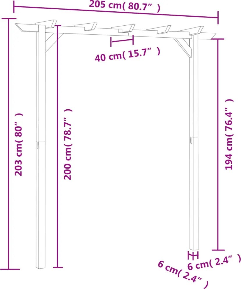 vidaXL Zahradní pergola 205 x 40 x 203 cm dřevo [41663]