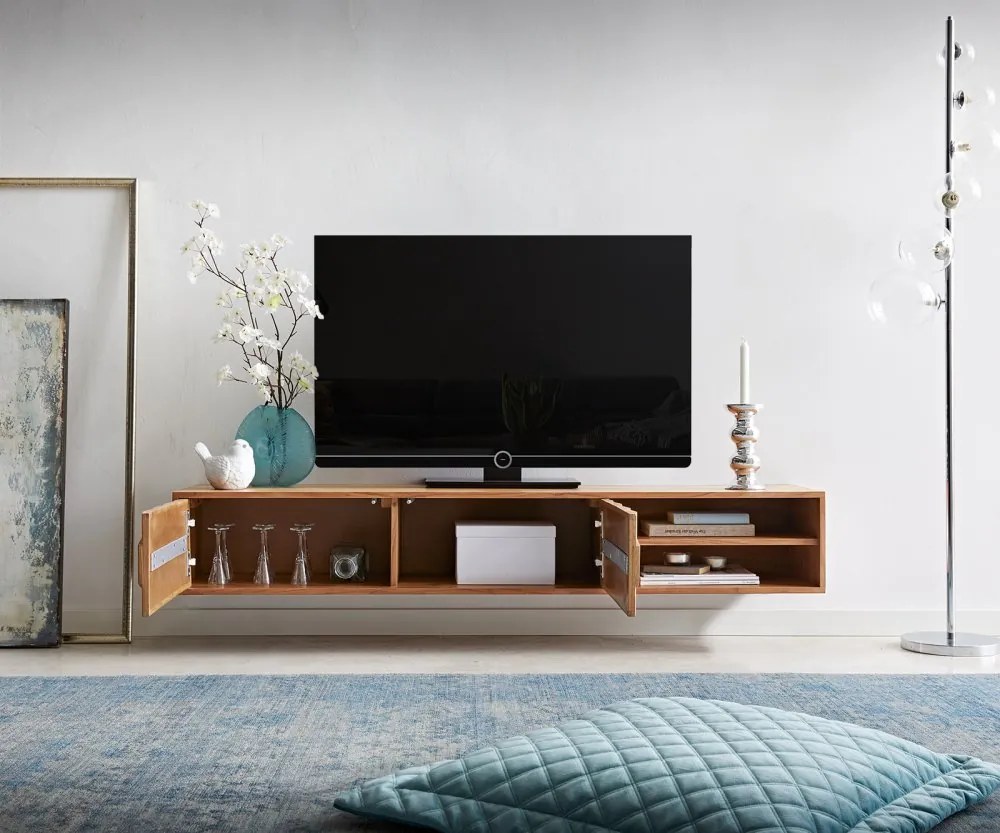 TV stolek Fevo 160 cm akácie přírodní 2 dvířka závěsné