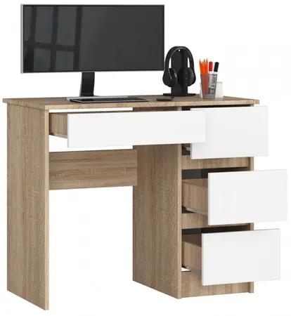 Počítačový stůl A-7 pravá - dub sonoma/bílá lesk