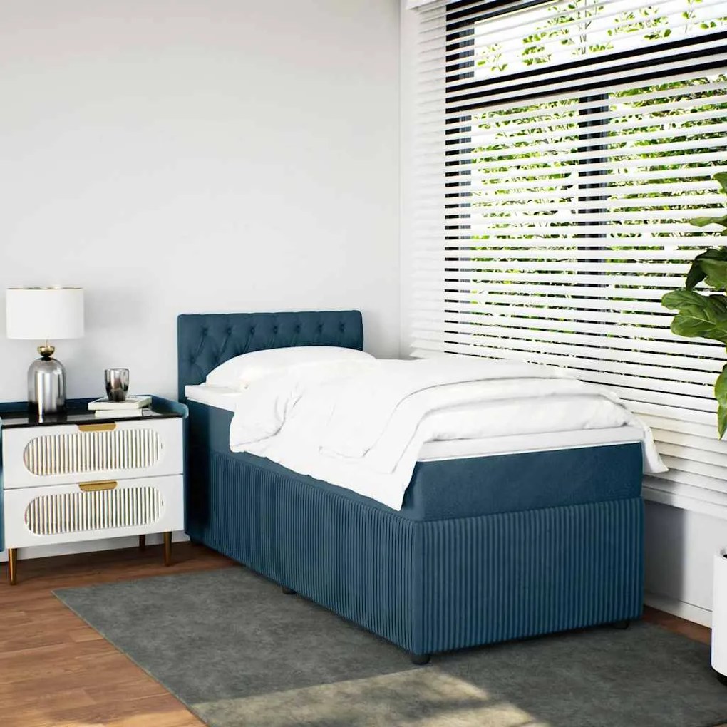 Box spring postel s matrací modrá 100 x 200 cm samet 3289972
