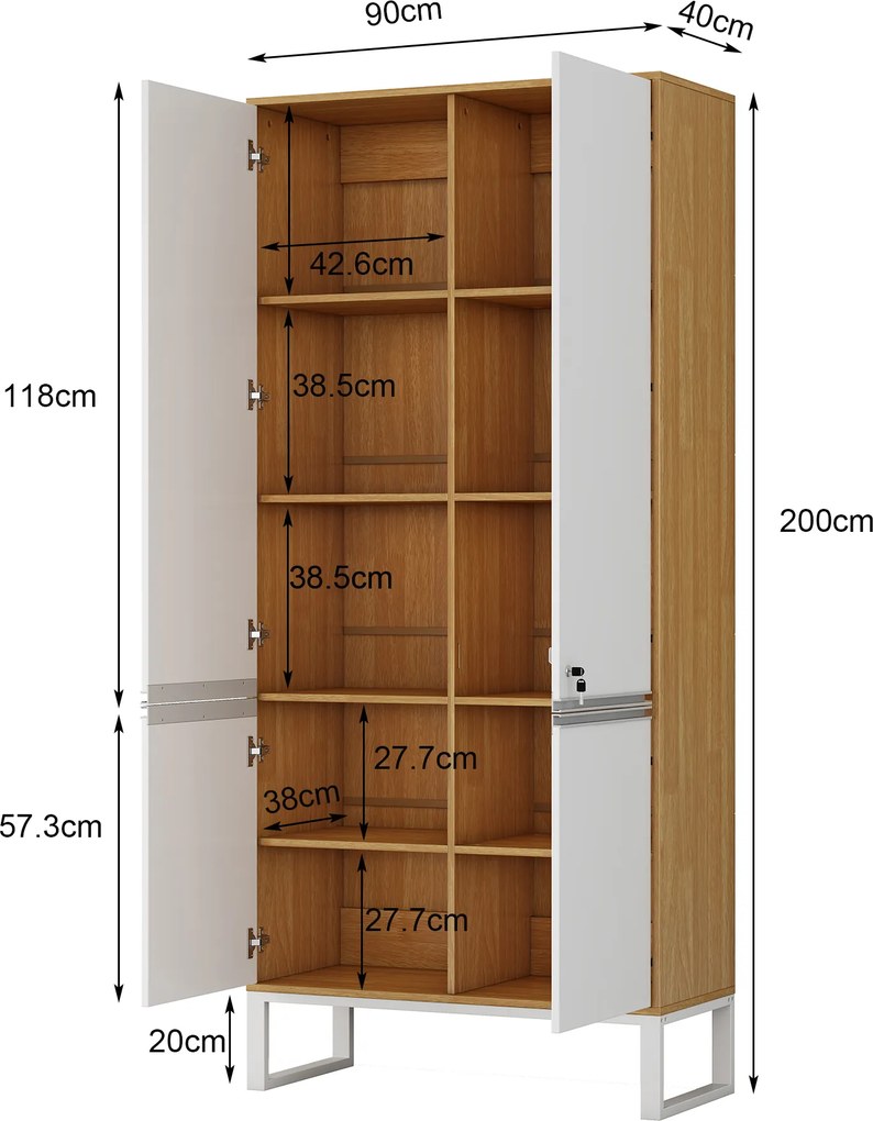 Vysoká kancelářská skříň Houseland Nuvia Loft 90 cm dub/bílá