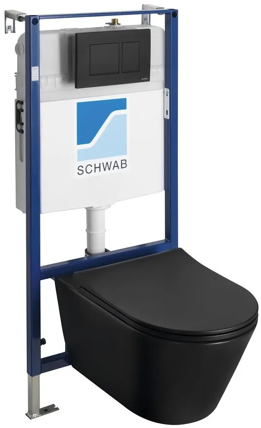 Sapho Závěsné WC AVVA Rimless s podomítkovou nádržkou a tlačítkem Schwab, černá mat 100314-110-SET5