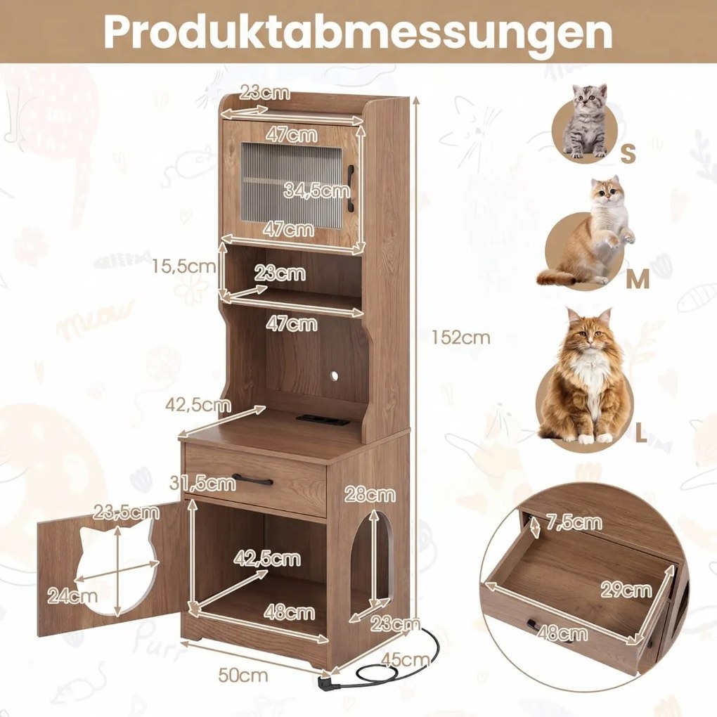 Costway Skříňka na odpadky pro kočky s nastavitelným LED světlem
