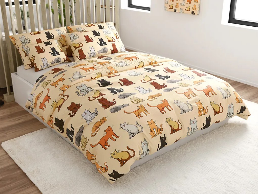 Mikroplyšové povlečení COLORED CATS krémové Rozměr povlečení: 70 x 90 cm | 140 x 220 cm