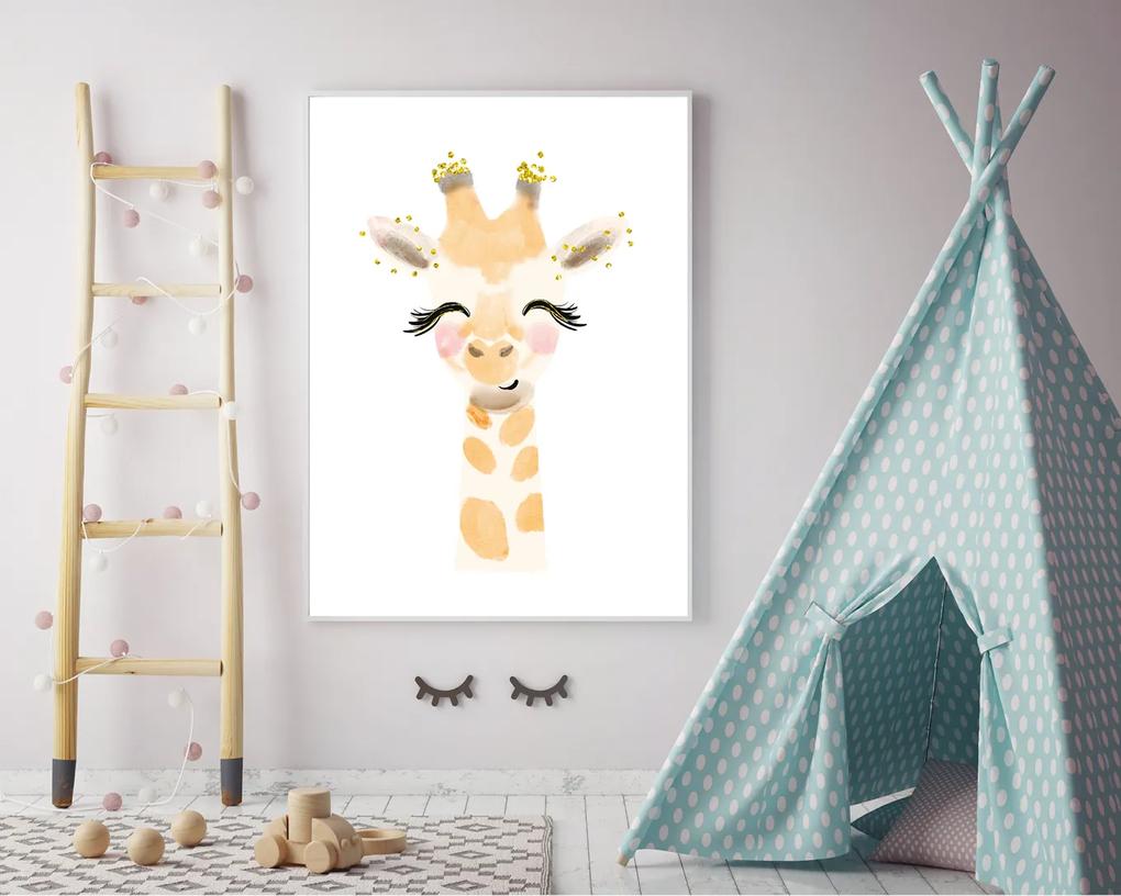Plakát zvířátka žirafka - Obraz, Plakát Velikost: A3 - 29,7x42 cm, Volba rámu: s černým rámem, Dekorace: bez dekorací