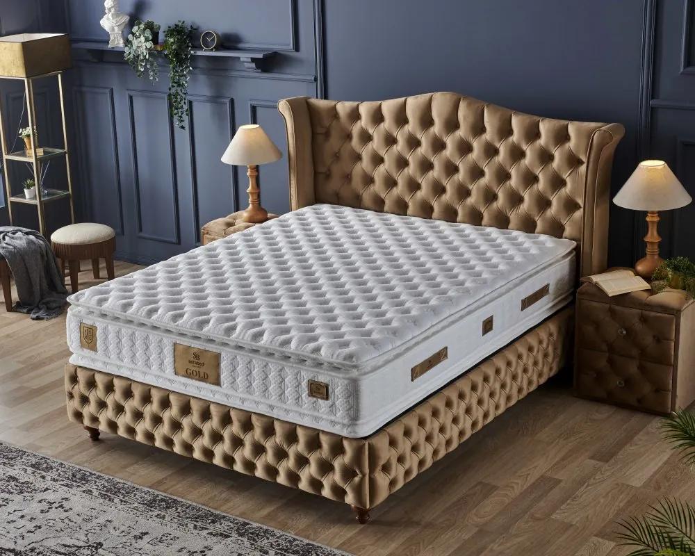 Čalouněná postel GOLD s matrací - zlatá 100 × 200 cm