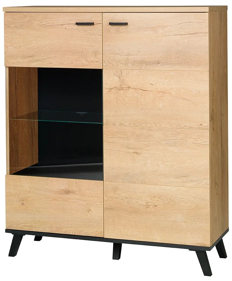 Obývací stěna JOHN II | 6 dílů | sestava C | 464 cm + stolek 101x61 cm | komoda dub lefkas světlý/černá