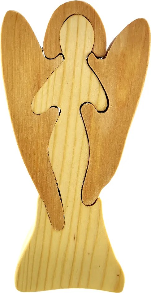 AMADEA Dřevěné puzzle anděl, masivní dřevo dvou druhů dřevin, 15 cm