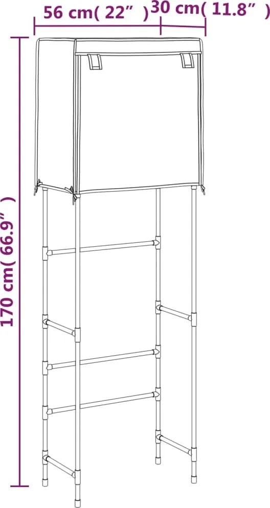 vidaXL 2patrový úložný regál nad toaletu 56 x 30 x 170 cm železo [343141] Barva: krémová