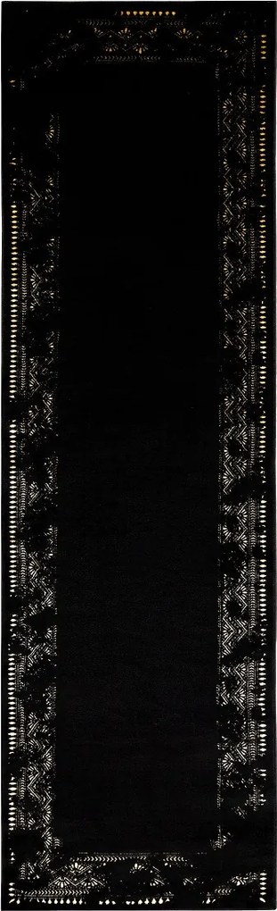 Dywany Łuszczów, Koberec běhoun Gloss 408C 86 geometric black/gold, 80x300, černá, obývací pokoj