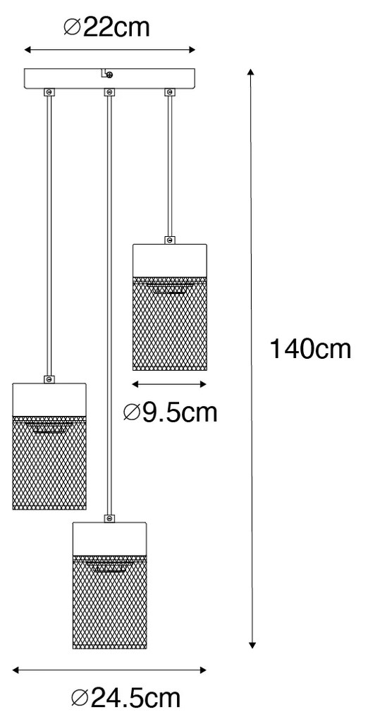 Průmyslové závěsné svítidlo černé 3-světlo - Jim