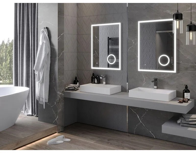 Mexen Kala, LED koupelnové zrcadlo s podsvícením a kosmetickým zrcadlem 60 x 80 cm, 6000K, ochrana proti zamlžování, 9820-060-080-611-00
