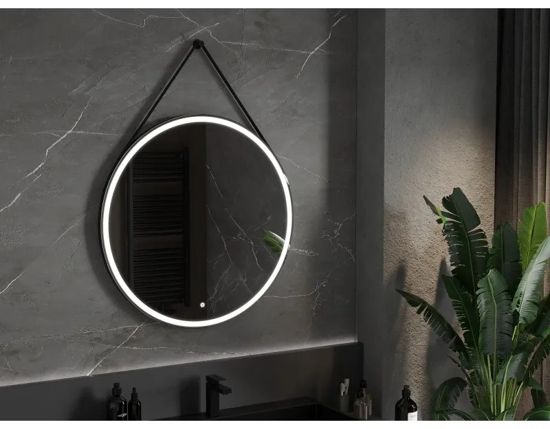Mexen Reni, LED koupelnové zrcadlo s podsvícením 90x90 cm, 6000K, černý rám, ochrana proti zamlžování, 9812-090-090-611-70