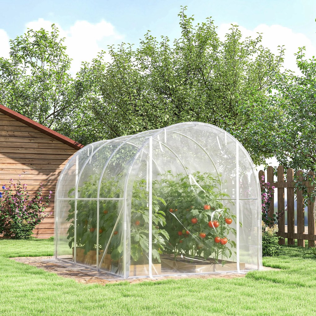 Outsunny Skleník Polytunnel, průchozí skleník s pozinkovaným ocelovým rámem a krytem z PE odolným proti UV záření, průhledný 84H-443V00CR