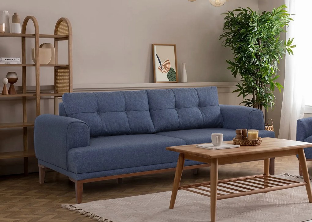 Hanah Home Třímístná pohovka BALERA s křeslem tmavě modrá 223 cm