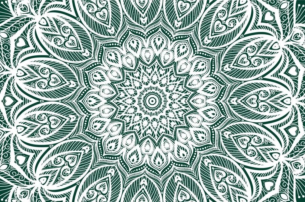 Tapeta Mandala harmonie na zeleném pozadí - 225x150 cm