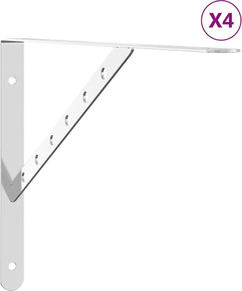 Policové držáky 4 ks 40 x 2,5 x 25 cm stříbrné nerezová ocel 30300