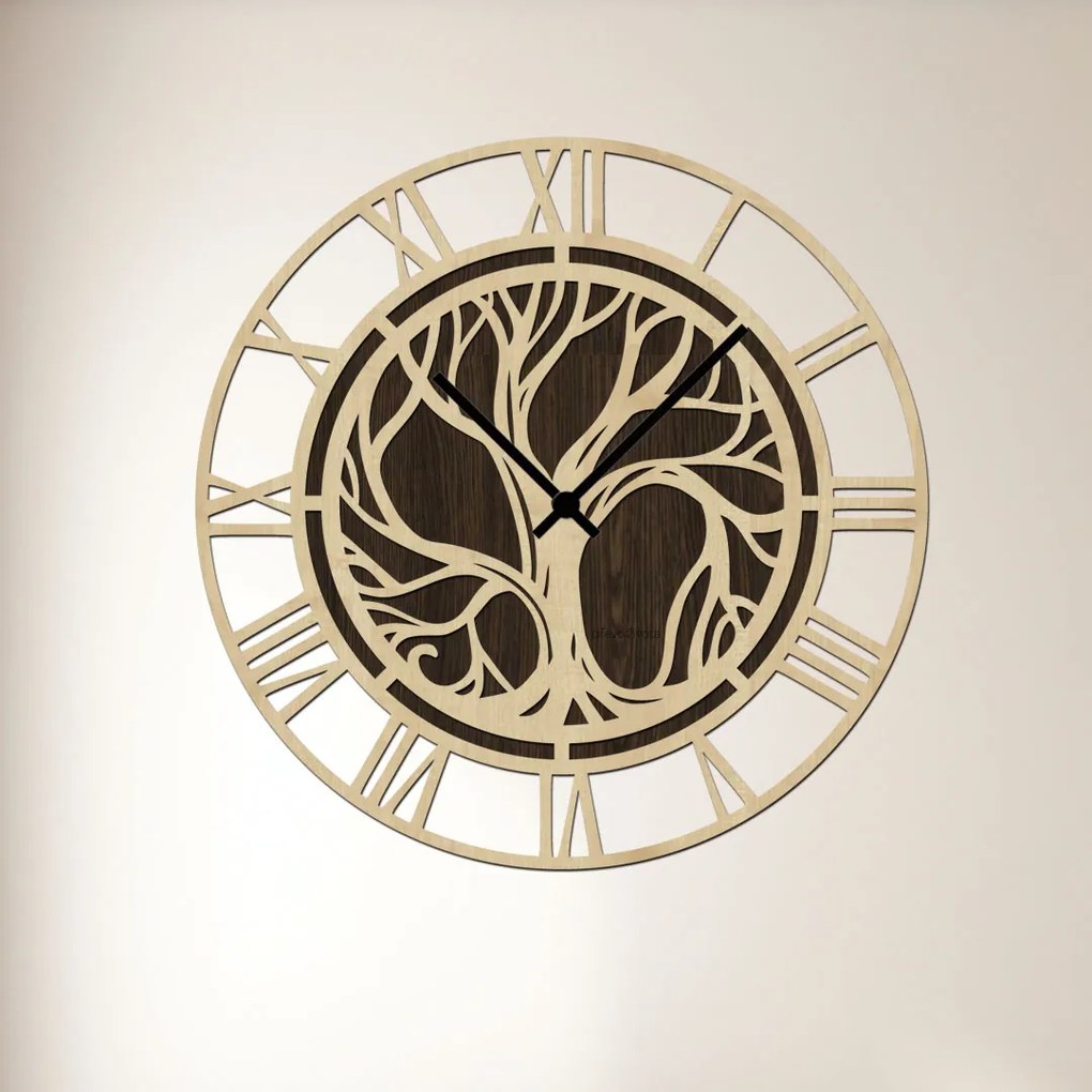 dřevo života Nástěnné hodiny STROM ČASU Zvolte barvu dekoru: Wenge-Dub zlatý, Velikost hodin: 40x40, Barva ručiček: Zlaté