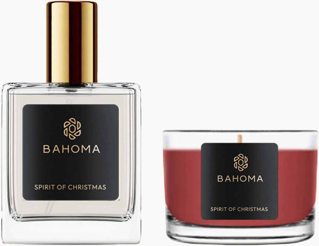 Sada interiérového spreje a vonné svíčky Spirit of Christmas, 2 díly (cassis, borůvka, mandarinka)