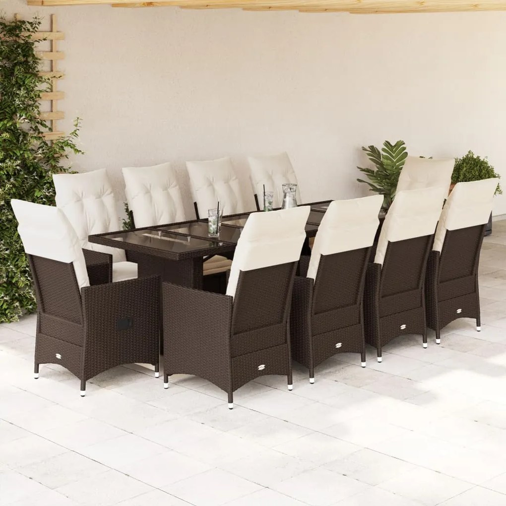 11dílný zahradní bistro set s poduškami hnědý polyratan 3277264