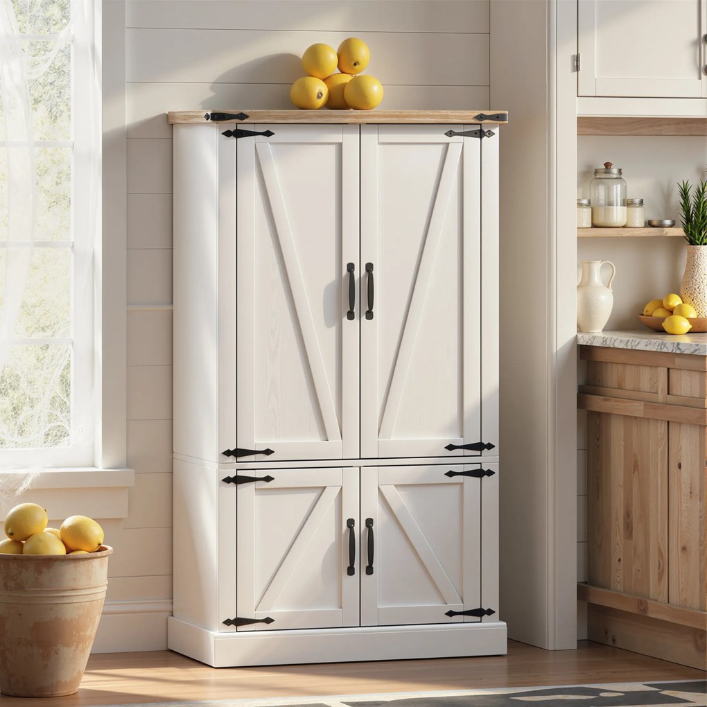 HOMCOM kuchyňský buffet, kuchyňská skříňka s 4 dveřmi, 6 držáků na koření a nastavitelné police, 76,3 x 40 x 136 cm, bílá