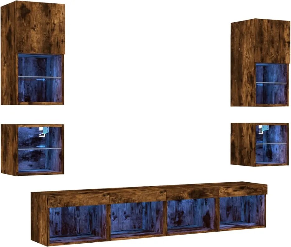 8dílná obývací stěna s LED kouřový dub kompozitní dřevo 3216594