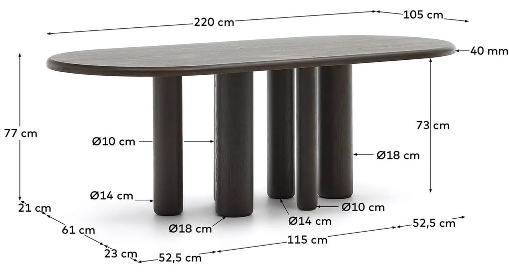 Jídelní stůl lenmai 220 x 105 cm tmavě hnědý MUZZA