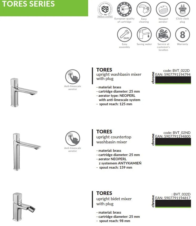 Laveo Tores, vysoká umyvadlová baterie h-266, chromová, LAV-BVT_02ND