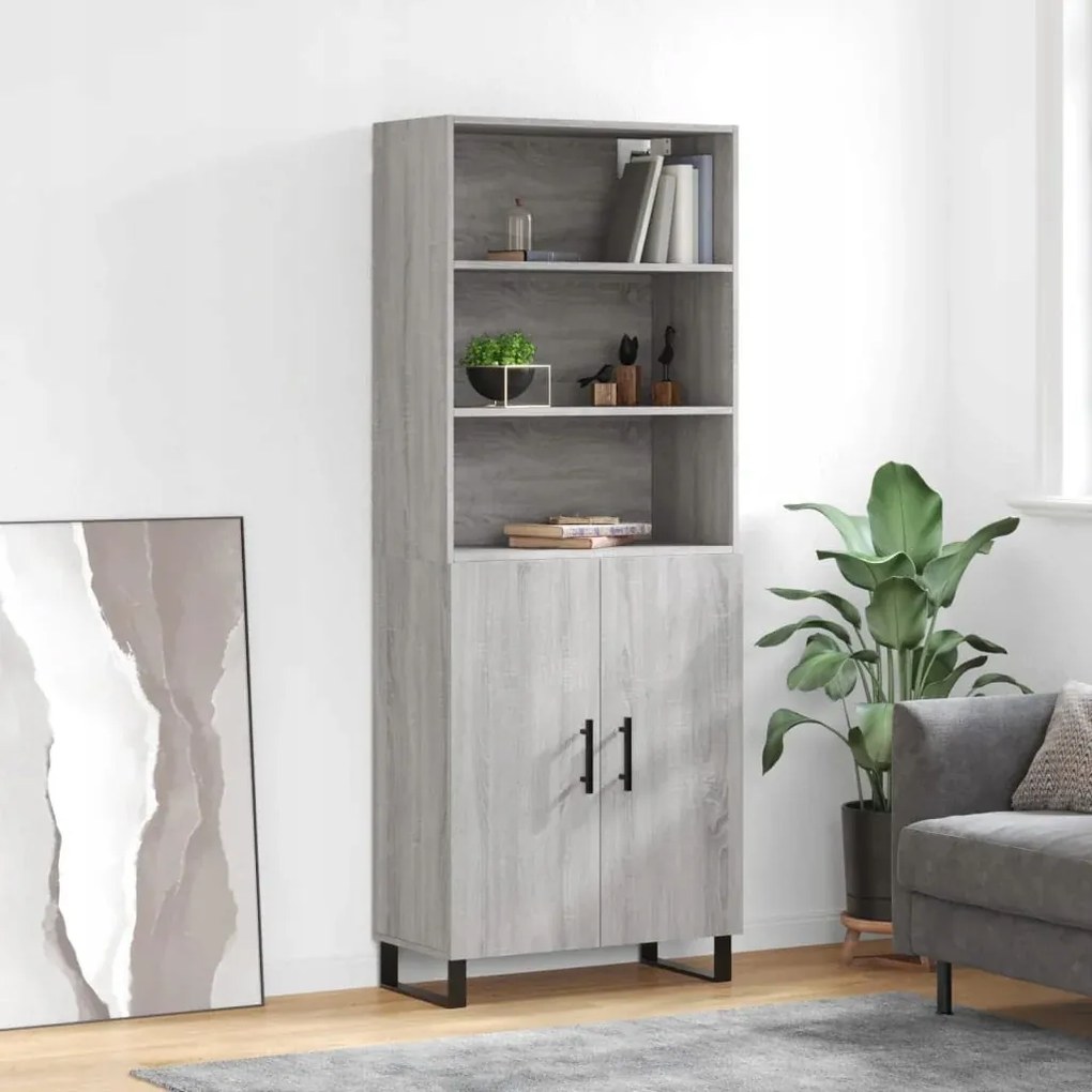Skříň Highboard 69,5 X 34 X 180 Cm Kompozitní Dřevo Šedá sonoma 2 dvířka