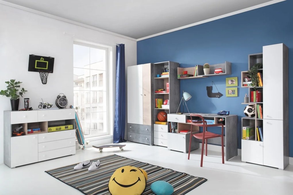 Šatní skříň SIGMA SI3 Beton + bílá lux + dub