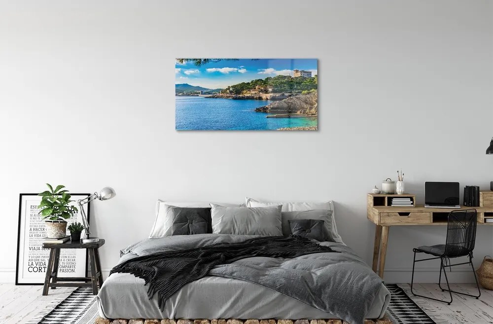 Obraz na skle Španělsko Mořské pobřeží horách 140x70 cm
