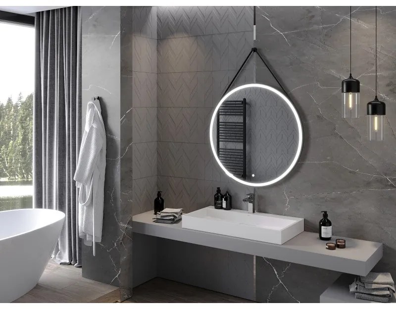 Mexen Reni, LED koupelnové zrcadlo s podsvícením 90x90 cm, 6000K, černý rám, ochrana proti zamlžování, 9812-090-090-611-70
