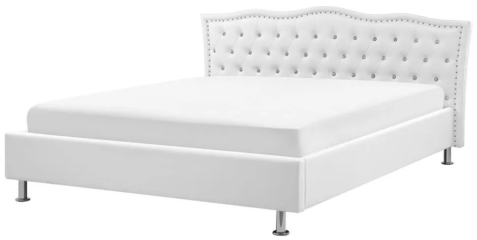 Bílá kožená postel Chesterfield 160x200 cm METZ Beliani