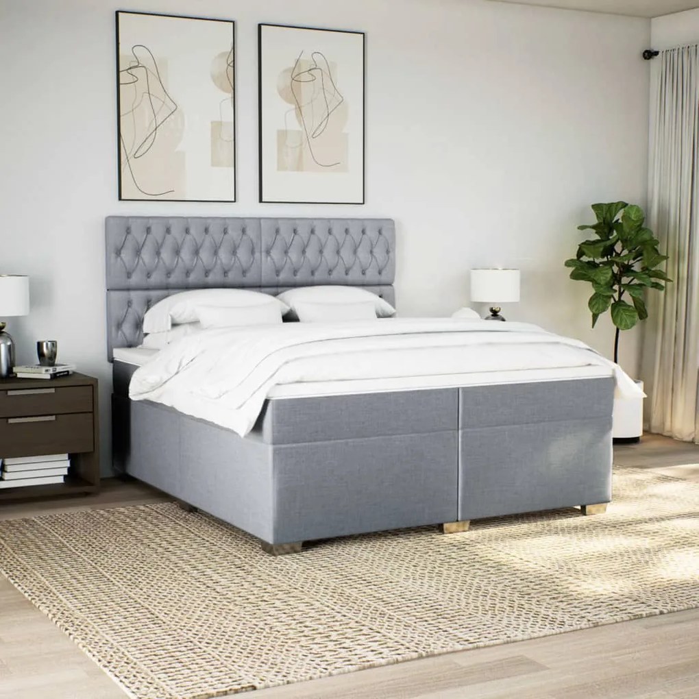 Box spring postel s matrací světle šedá 200 x 200 cm textil 3292902