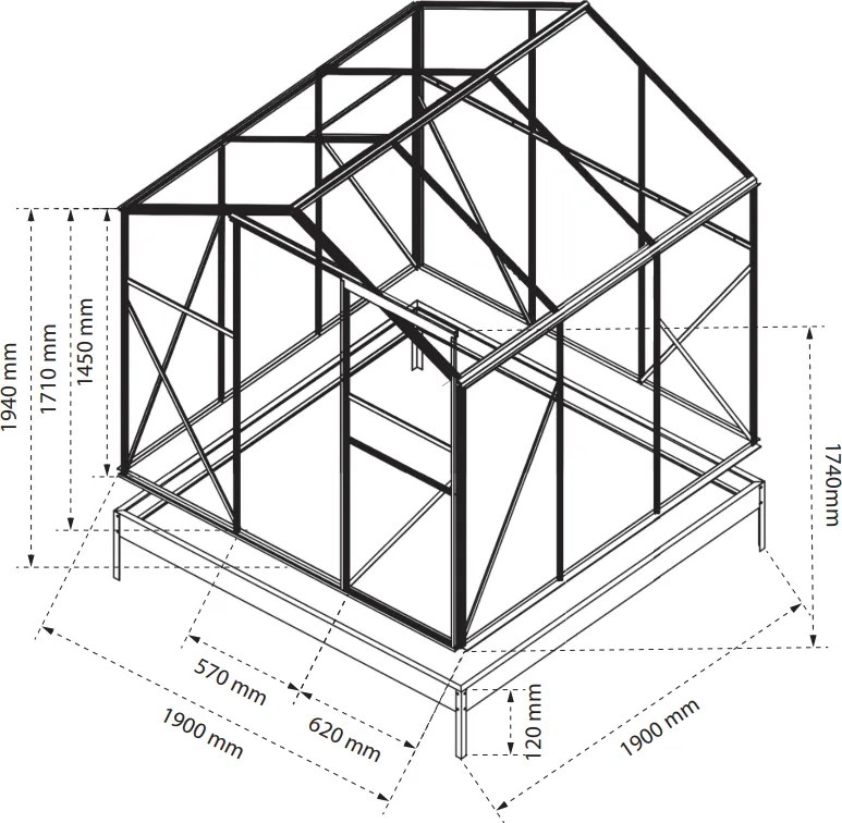 Skleník se základnou BestBerg BBGH-606B / 3,61 m² / 190 × 190 × 194 cm / černá