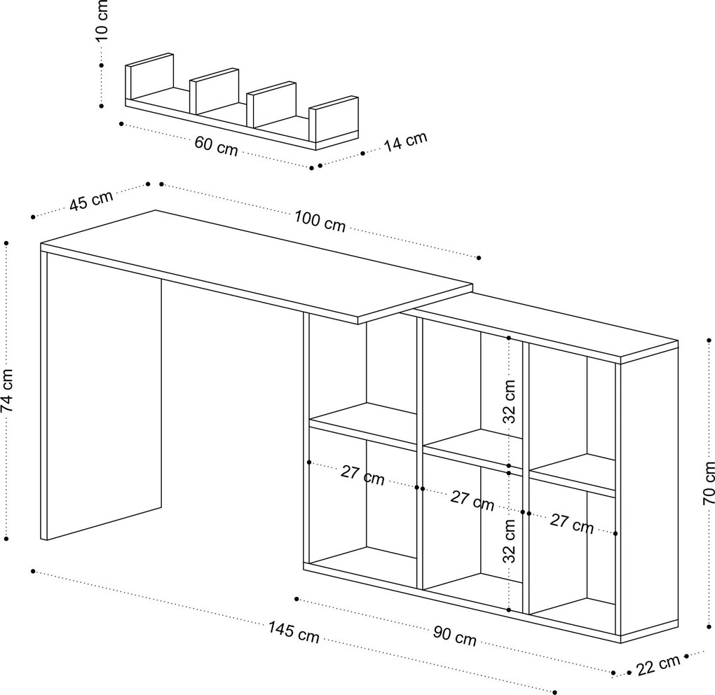 Psací stůl Jack s vestavěným regálem dub bílý