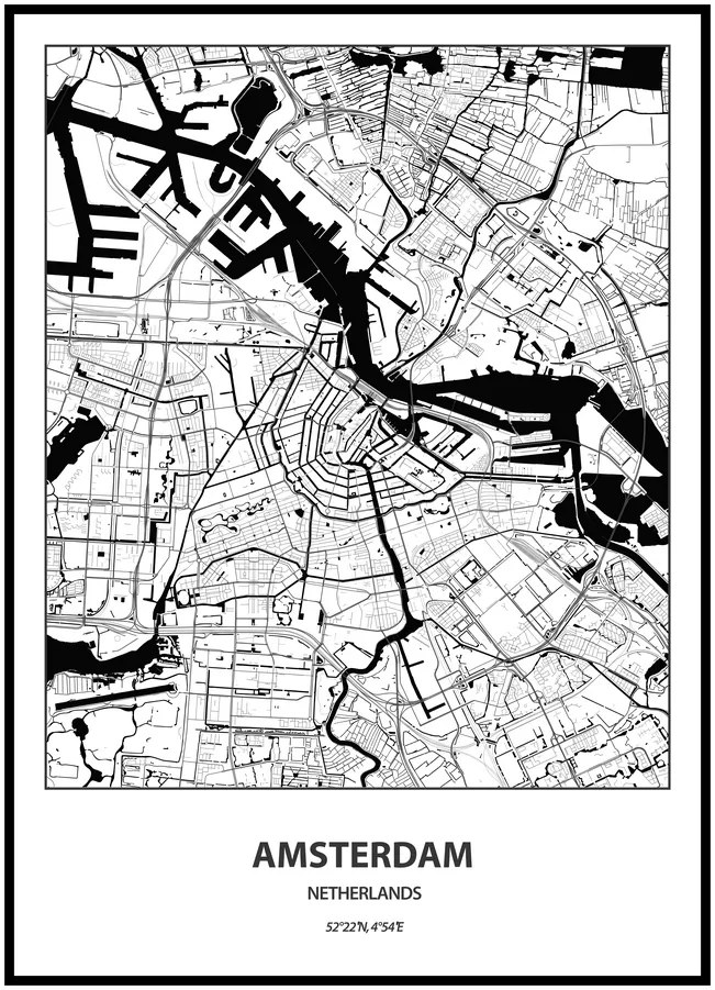 Plakát Mapa města (více variant měst) Rozměr plakátu: 30 x 40 cm, Město: Amsterdam