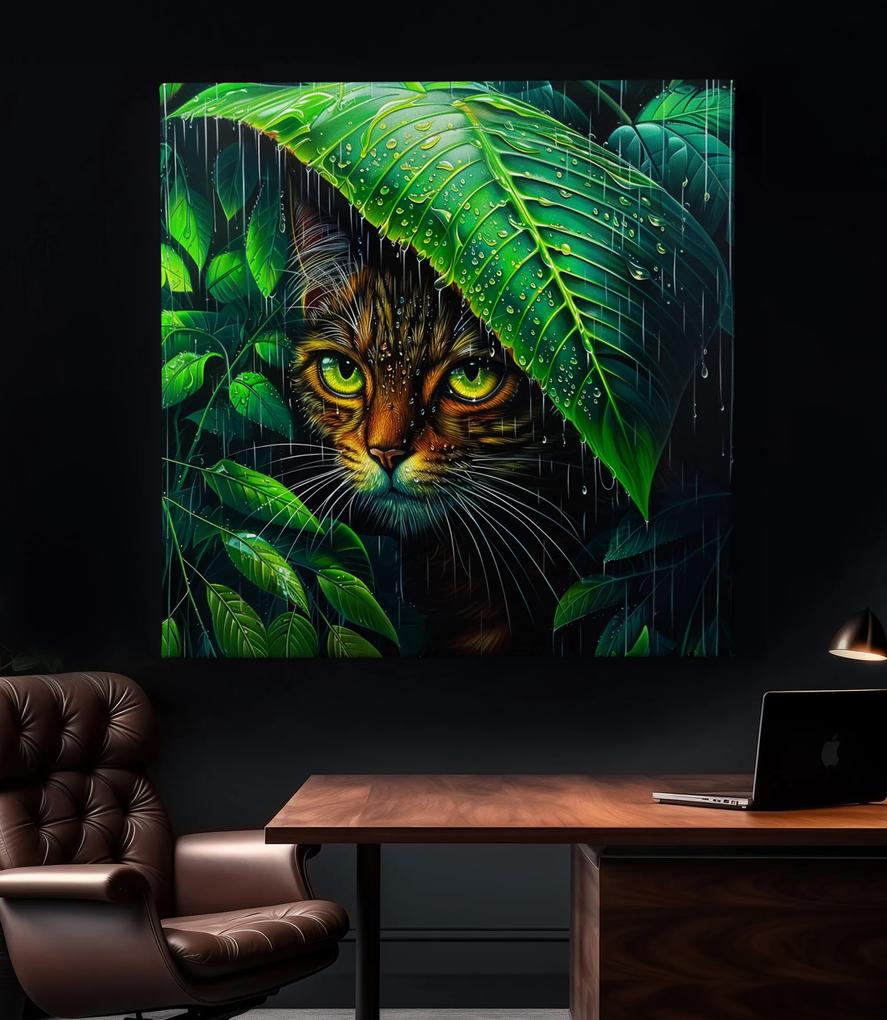Obraz na plátně - Kočka se skrývá pod listem FeelHappy.cz Velikost obrazu: 80 x 80 cm