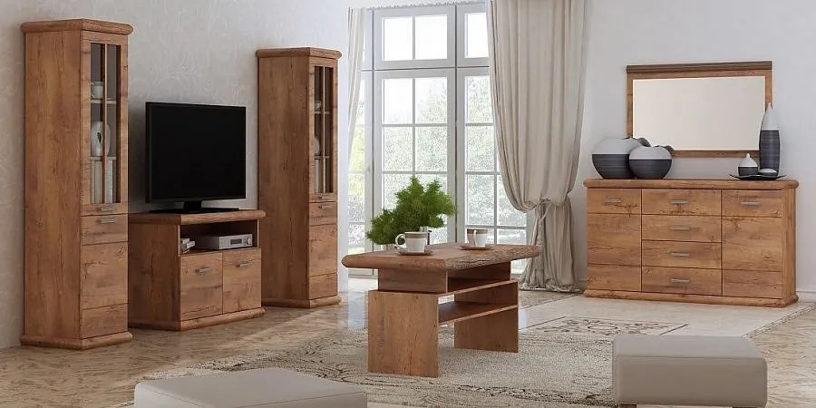 Casarredo - Komfort nábytek Komoda s vitrínou KORA K8 divoký dub/bílá