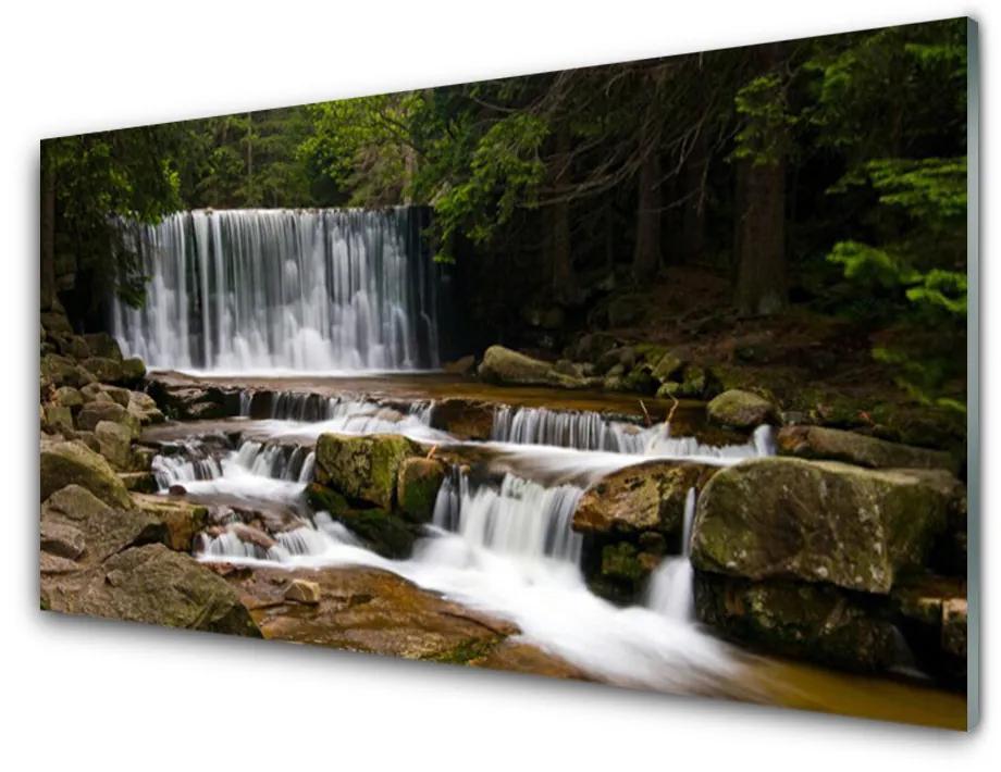 Obraz na skle Vodopád Les Příroda 125x50 cm