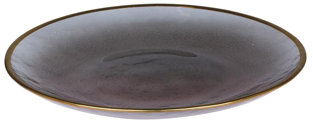 Chic Antique Skleněný talíř Grey Golden Edge 20 cm, šedá barva, zlatá barva, sklo