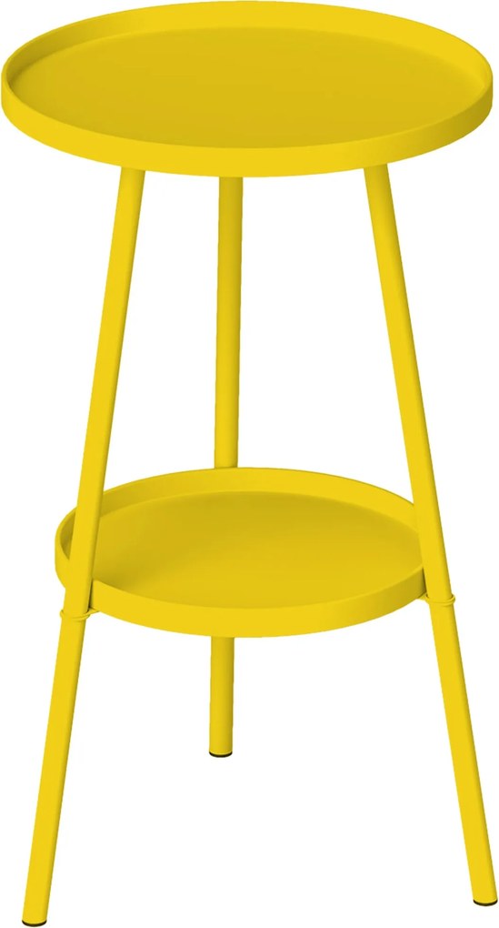 Outsunny Malý Kolečkový Boční Stolek se Dvěma Paterami, Zahradní Stolek, pro Terasu, Obývací Pokoj, Balkon, Kov, Žlutý