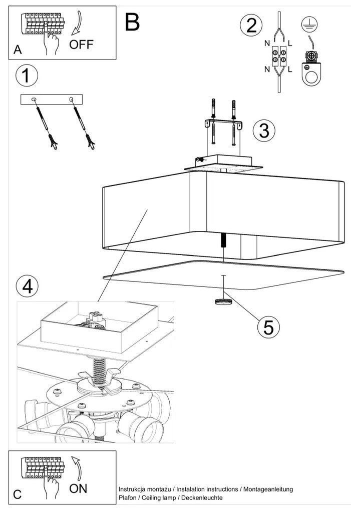 Stropní svítidlo Lokko, 1x bílé textilní stínítko, (bílé sklo), (45 cm)