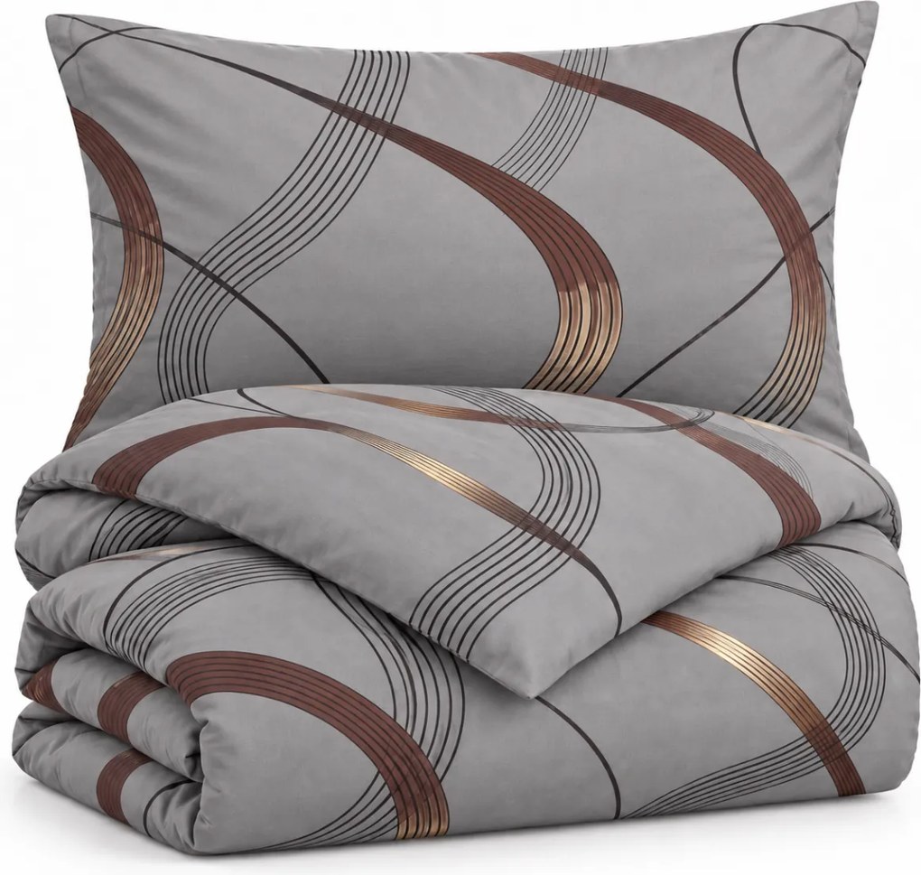 Povlečení flanelové Šedé Gold Ribbon TiaHome - 1x Polštář 90x70cm, 1x Přikrývka 140x200cm