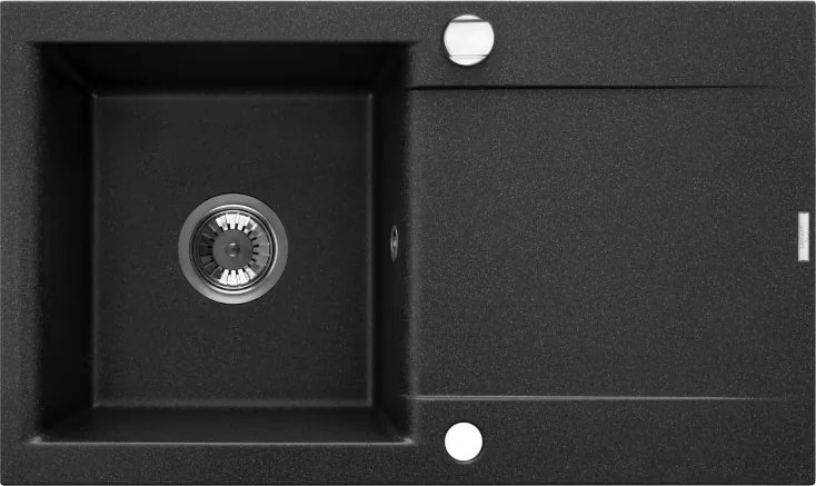 Invena Tesalia, 1-komorový granitový dřez s odkapávačem 760x440x160 mm + chromový automatický sifon, INV-AZ-01-043-B