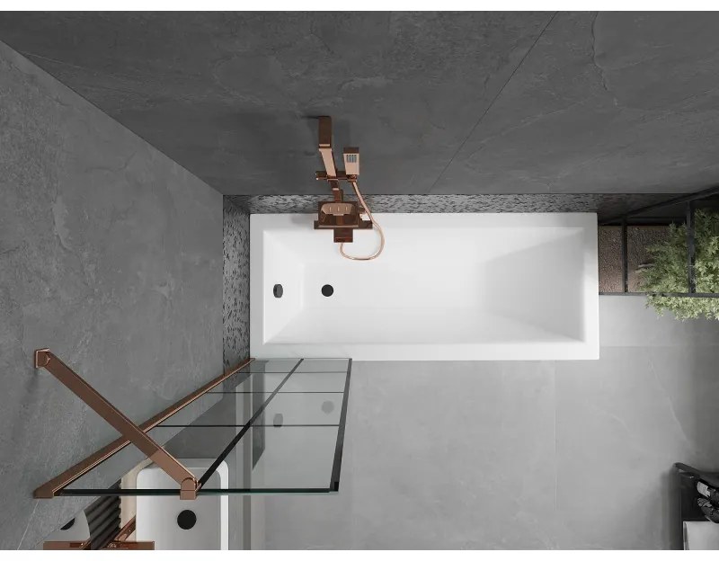 Mexen Next, vanová zástěna 1-křídlová 50 x 150 cm, fixní křídlo, 6 mm čiré sklo s černým vzorem, růžové zlato profil, 895-050-000-00-77-60