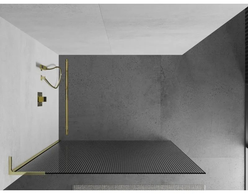 Mexen Kioto L, sprchová zástěna Walk-In 70 x 200 cm, 8mm sklo s žebrovým vzorem, zlatý lesklý profil, 800-070-103-50-09