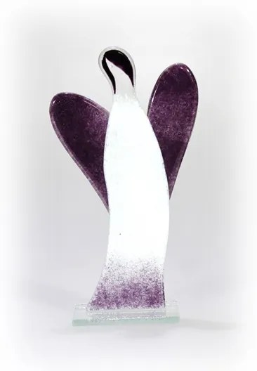 BDK-GLASS Skleněný dekorativní anděl bílo-fialový